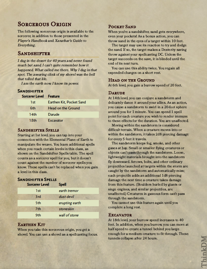 Sandshifter (Sorcerer) – ThinkDM